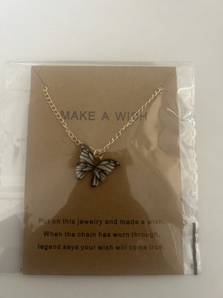 Butterfly Charm Pendant Necklace Cable Chain Metal Enamel Gold/White ...