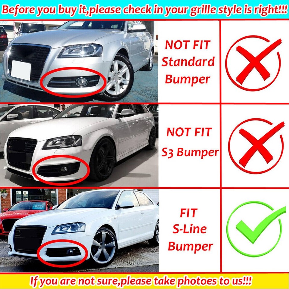 For Audi A3 8P 2009-12 2x Front Bumper Honeycomb Fog Light Grille Cover ...