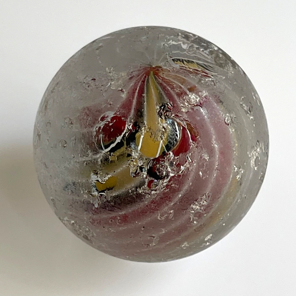 Large German 1.52” Ribbon Core Caged Marble -Red, Yellow, Black ...
