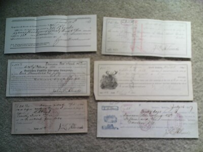 Lot of 6 Vintage 1887-93 Dawson Dakota Bank Cancelled Checks Receipts ...