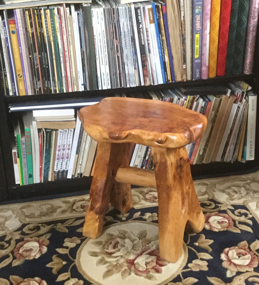 Rustic Natural Edge Cedar Wood Bench Stool End Side Table Unique Accent ...