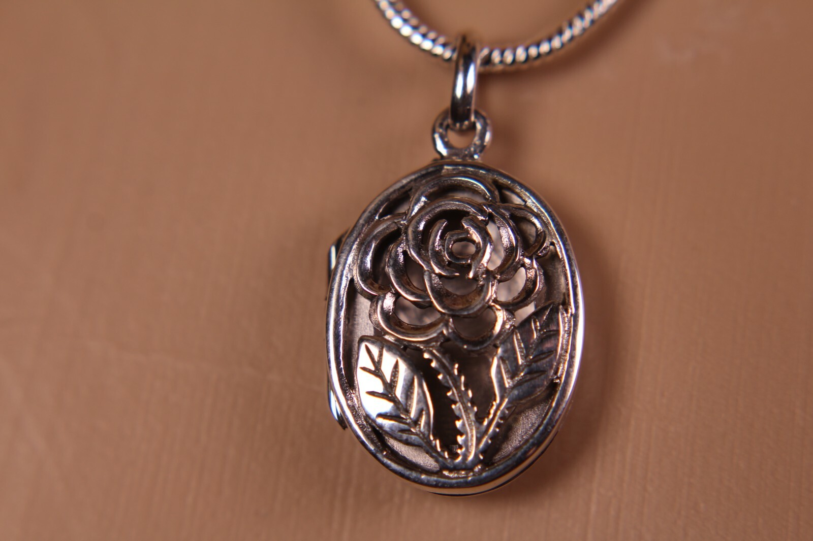 Sterling Silver Rose Locket Pendant Oval Romantic Flower Design | eBay UK