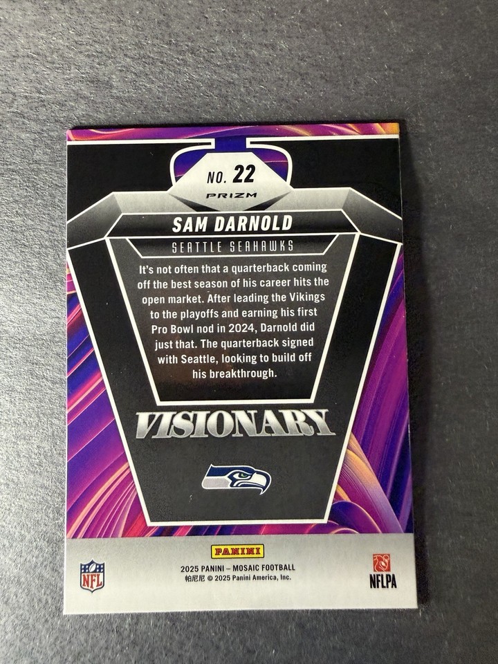 Sam Darnold 2025 Panini Mosaic NFL VISIONARY Case Hit SSP #22 Seahawks ...