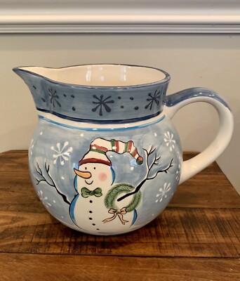 Holiday Snowman Snowflakes 8-Cup Ceramic Christmas Pitcher | eBay