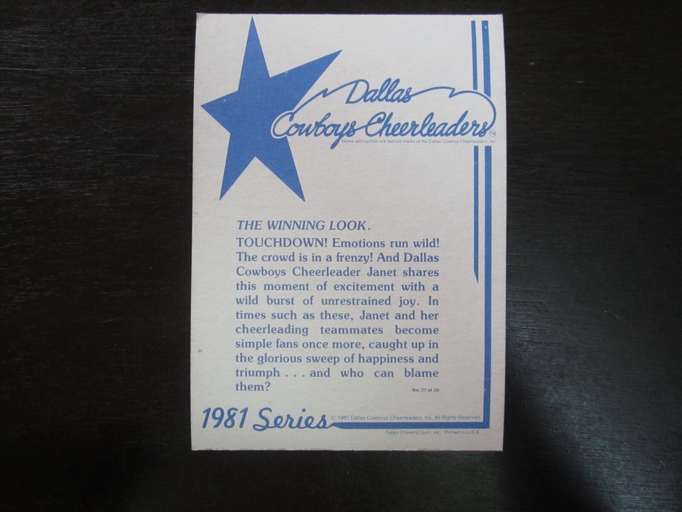 1981 Topps 5 x 7 Dallas Cowboys Cheerleaders # 27 The Winning Look ...