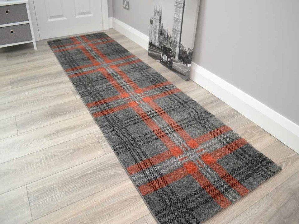 Tartan Living Room Rugs Modern Tweed Soft Long Runners Extra Large ...