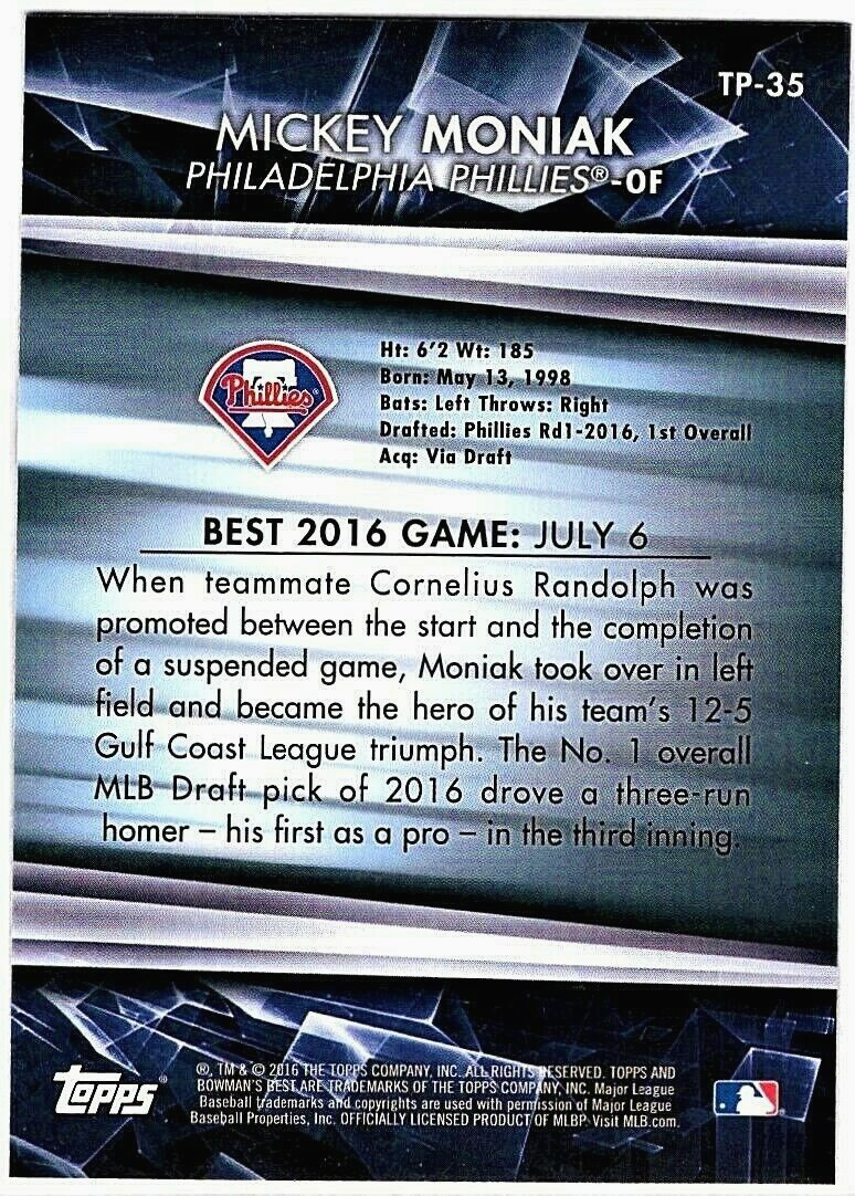 MICKEY MONIAK - 2016 BOWMAN'S BEST TOP PROSPECTS RC | eBay