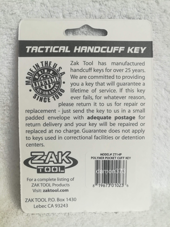 ZAK TOOL Handcuff Key Polymer Finish Black ZT14P Excellent Backup Set ...