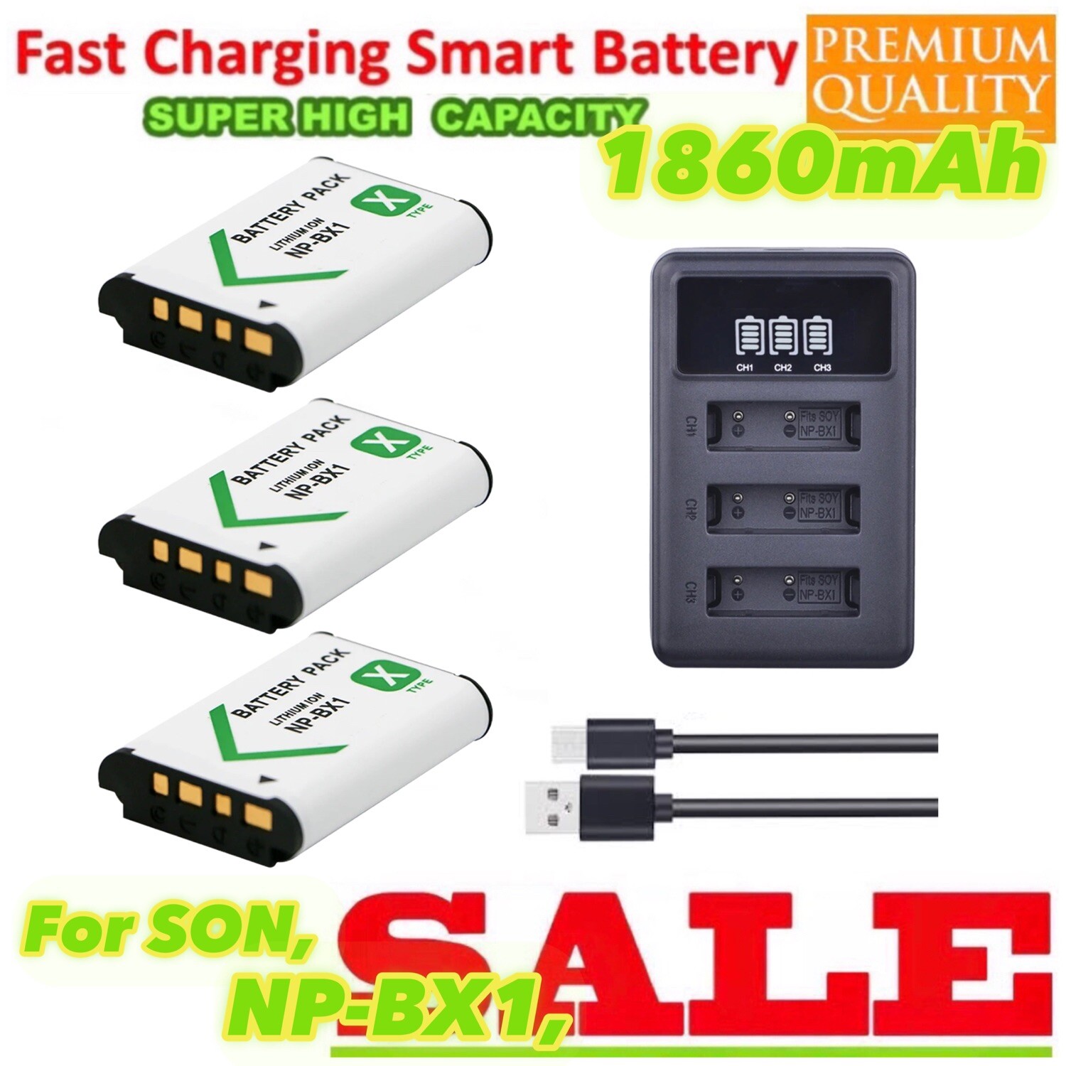 3x Battery X Type +Triple Charger for Sony NP-BX1 HDR-PJ410 HDR-AS15 ZV ...
