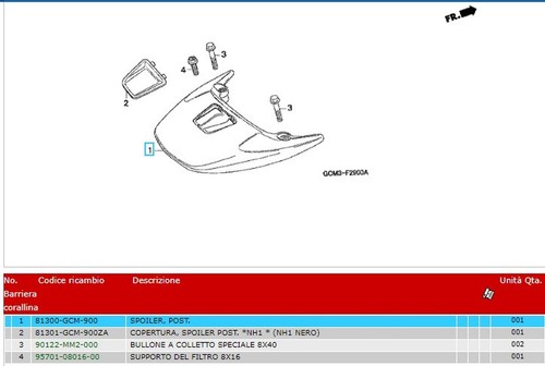 Spoiler Post. X X8R Cod.81300GCM900 Neutre | eBay
