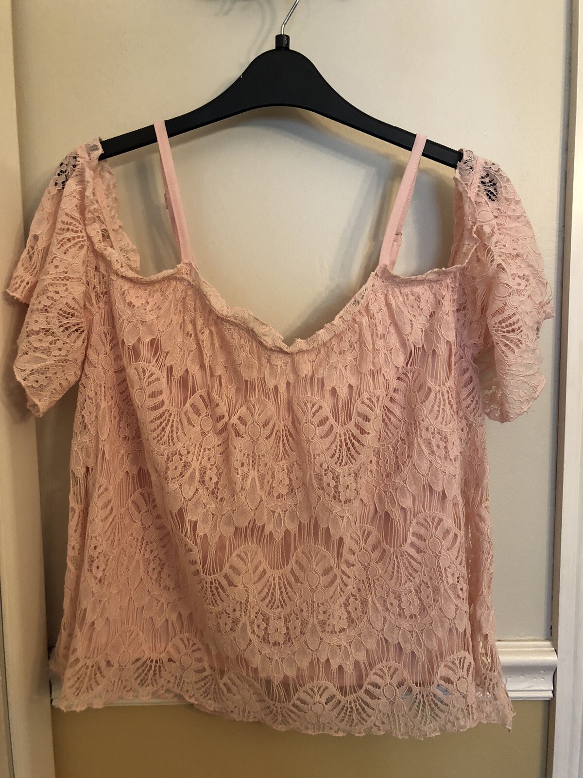 Love Fire Pink Lace Off the Shoulder Short Top, Size L/G, Lined | eBay
