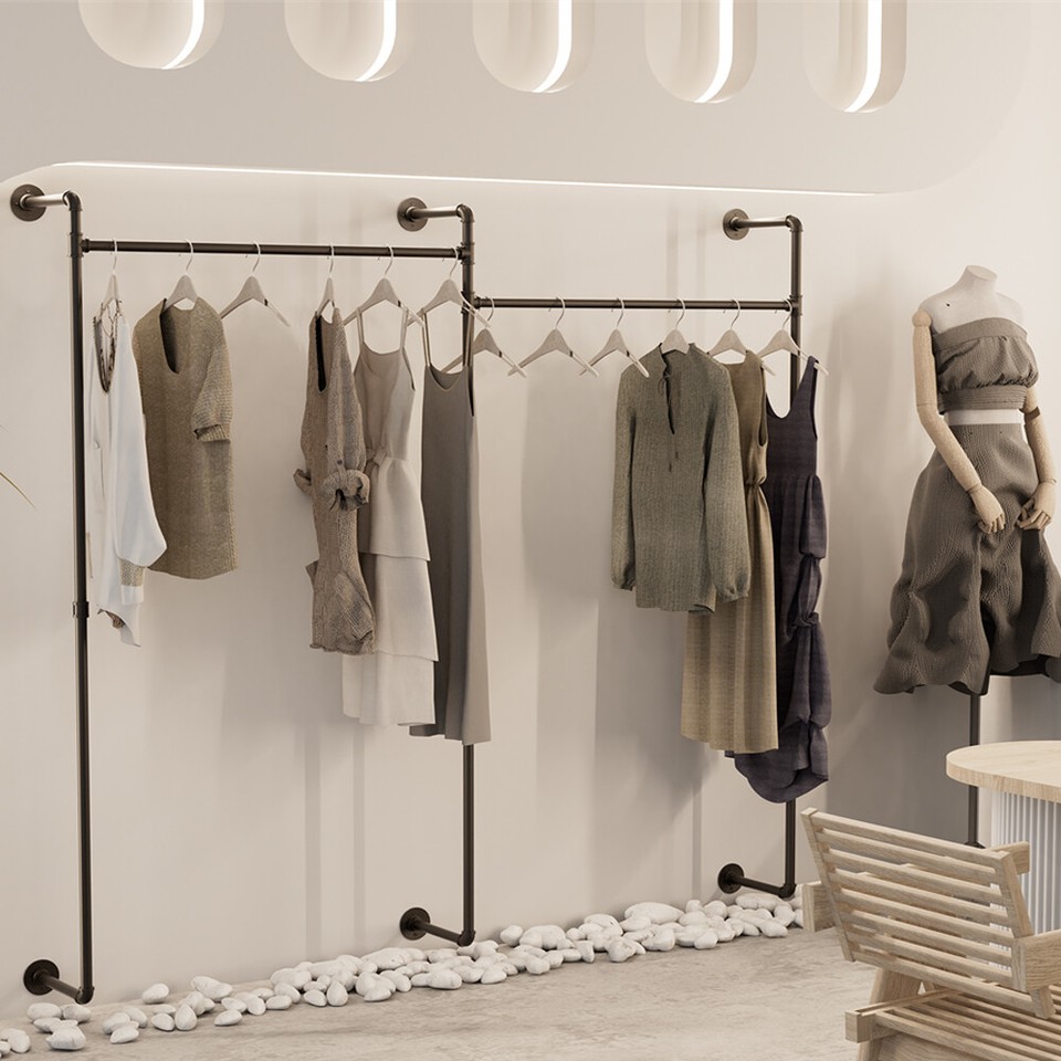 Industrial Pipe Clothes Rail Double Rod Garment Rack Shop Walk-in ...