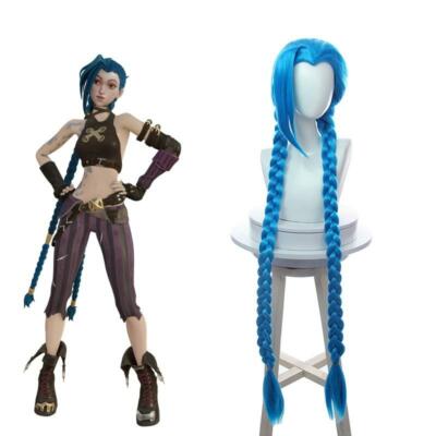 LOL Arcane Jinx Cosplay Wigs Women 130cm Long Blue Braided Synthetic ...