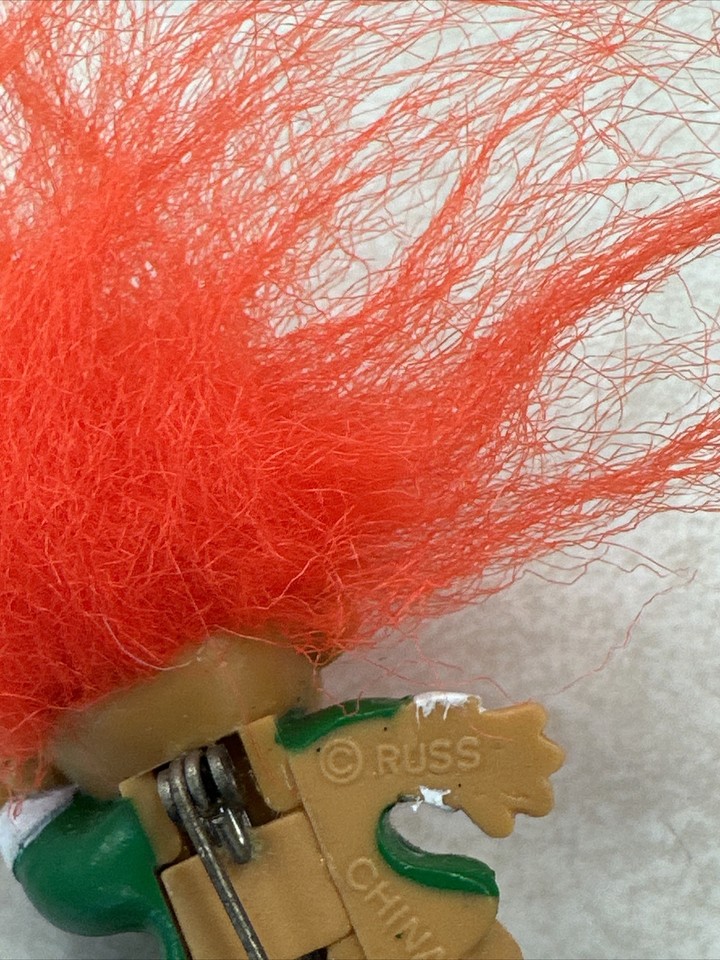 Vintage Russ troll doll lapel pin Irish Leprechaun orange Hair 2”St ...