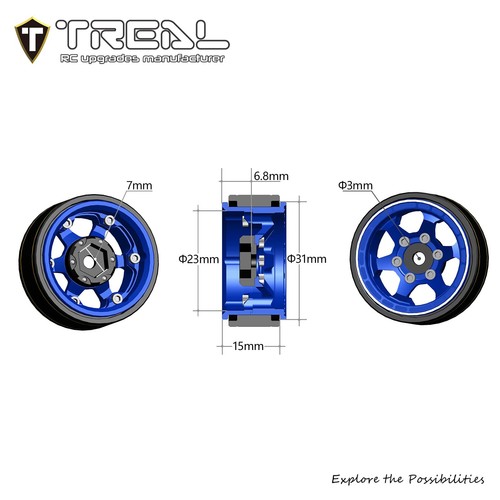 SCX24 Wheels 1.0" Beadlock Wheels (4P) Scale-Look Concave Six Spoke Rim ...
