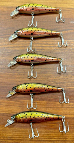 Five (5) Crankbait Walleye, Pike Fishing Lures Maroon w/ Dots 4.5 ...