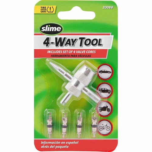 NEW SLIME 4 WAY TOOL FOR TIRES CAR & TRUCK REMOVE VALVE CORE RE VALVE ...