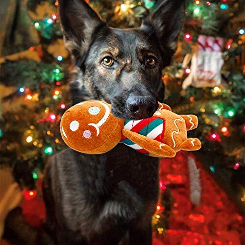 Christmas Gingerbread Man Plush Squeaky Dog Chew Toy Holiday Stocking ...