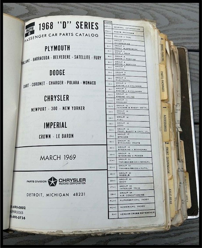 Vintage 1968 Mopar Parts List Manual Plymouth Dodge Chrysler Imperial ...