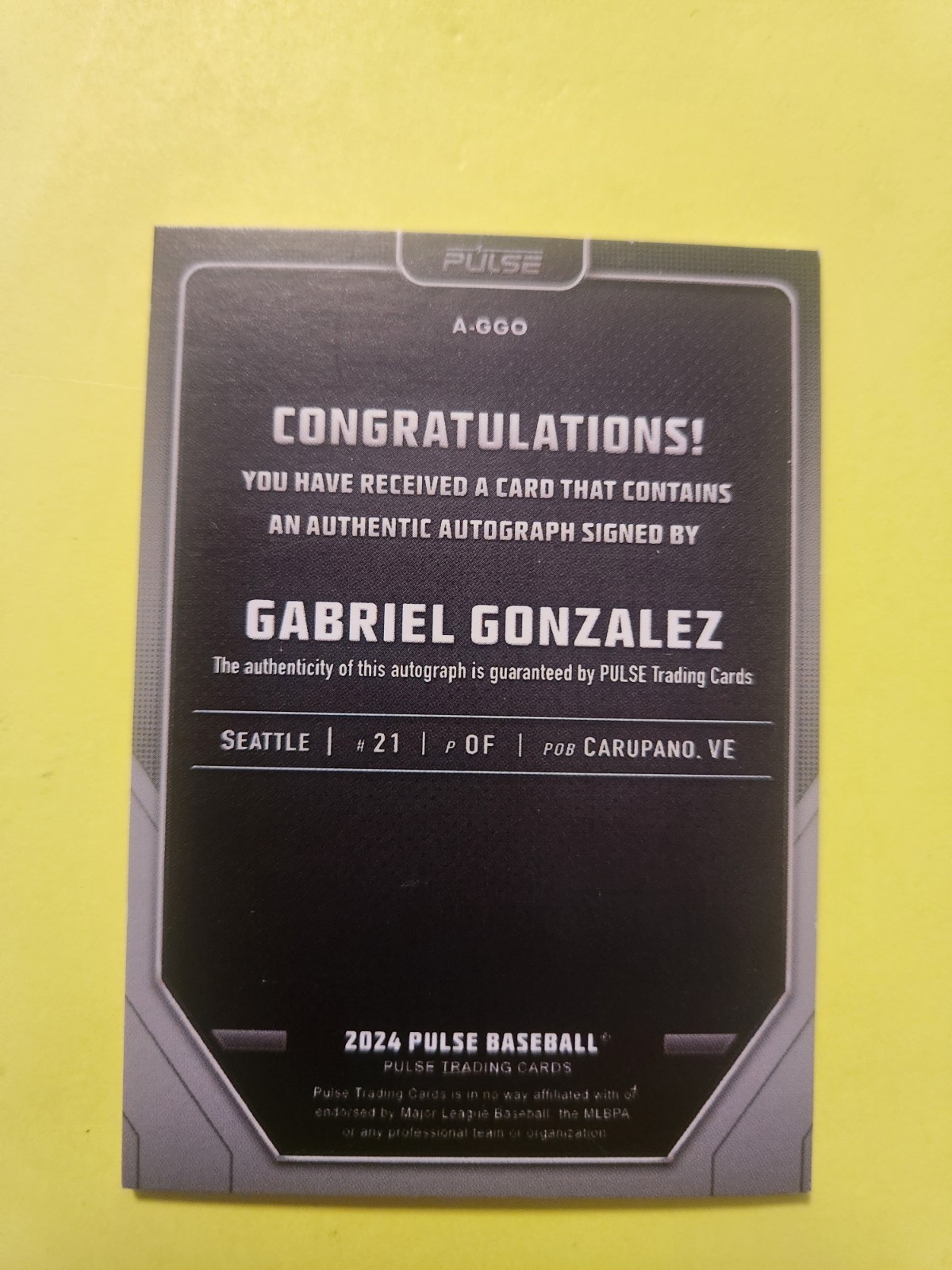 GABRIEL GONZALEZ 2024 PULSE BASEBALL AUTO #A-GGO SEATTLE OF | eBay