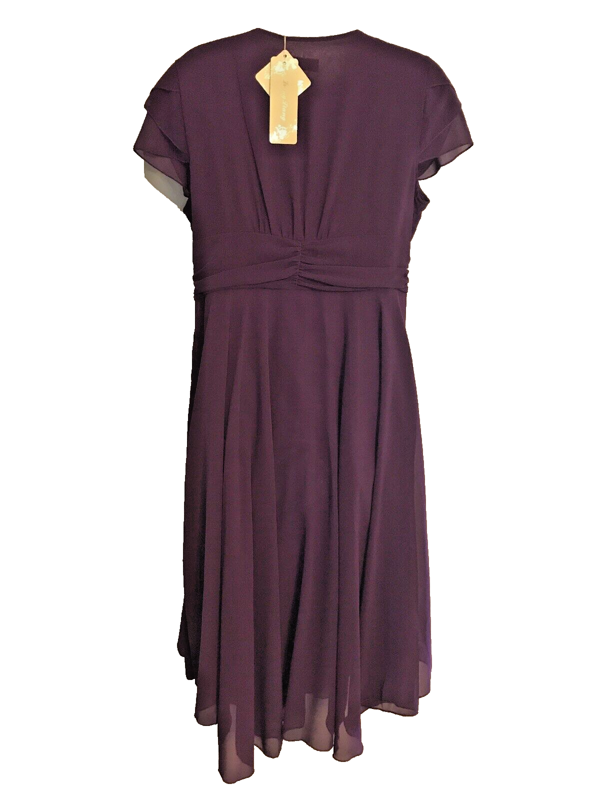 Liang Liang Ladies XL Faux Wrap Dress Purple Flowing Hem Cap Sleeves ...