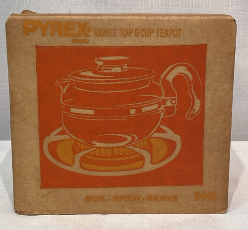 NOS Vintage Pyrex Glass Range Top 6 Cup Teapot 8446 Never Opened Sealed ...