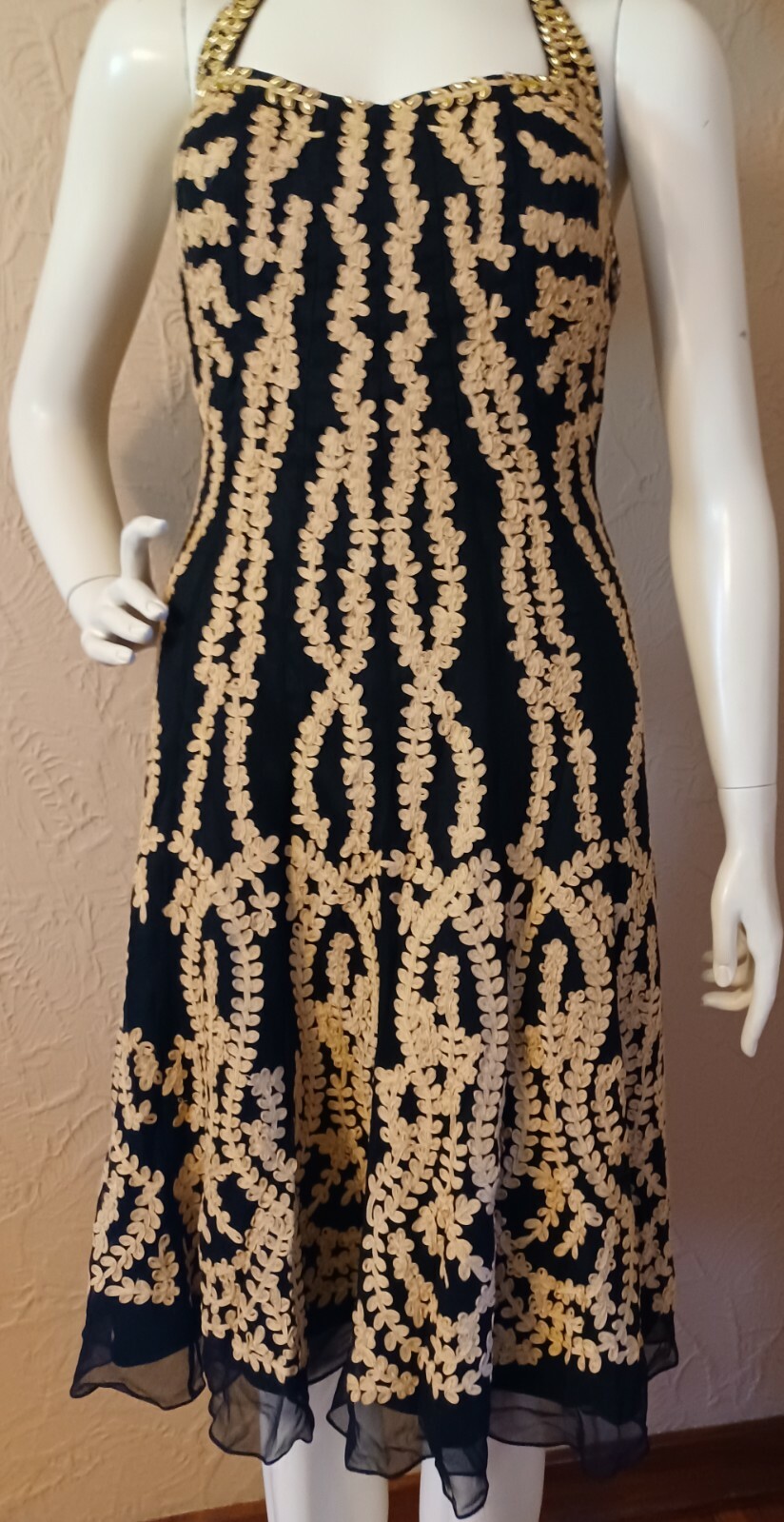 LARA Design Black with Gold Floral RicRac Motif 100% … - Gem