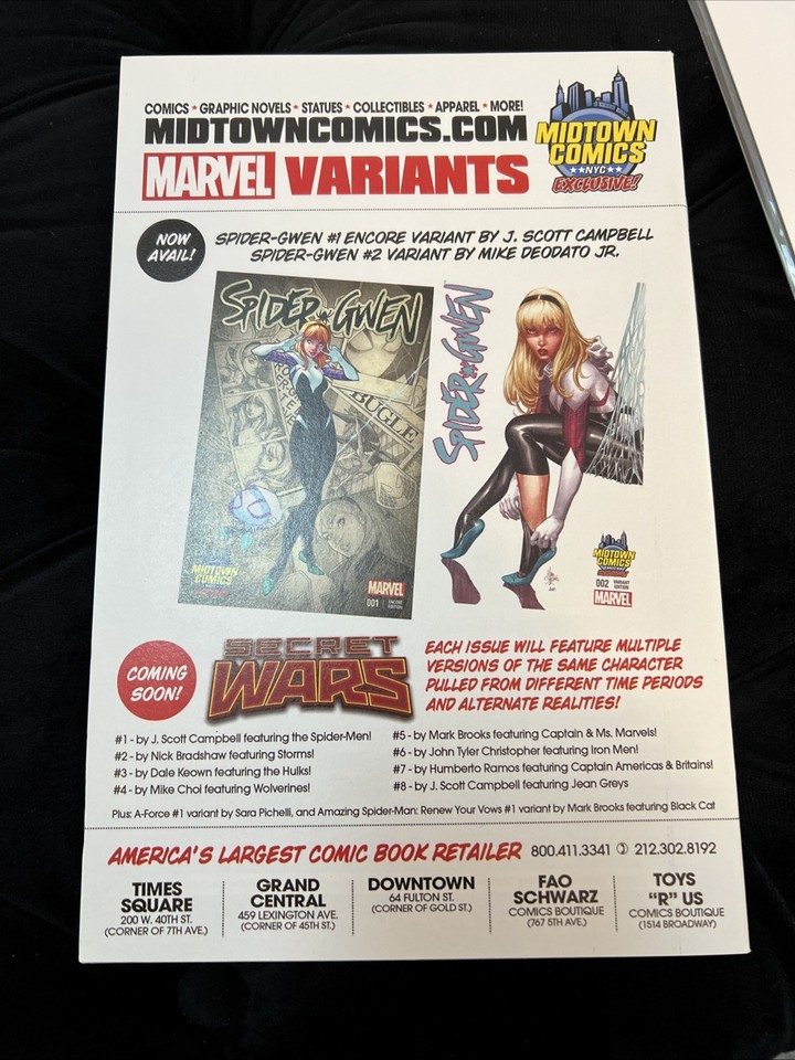 SECRET WARS #9 RARE J SCOTT CAMPBELL MIDTOWN VARIANT NM Signed Nel ...