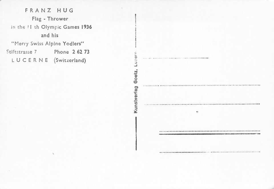 Franz Hug Swiss Flag Thrower 1936 Olympic Games Signed Continental RPPC ...
