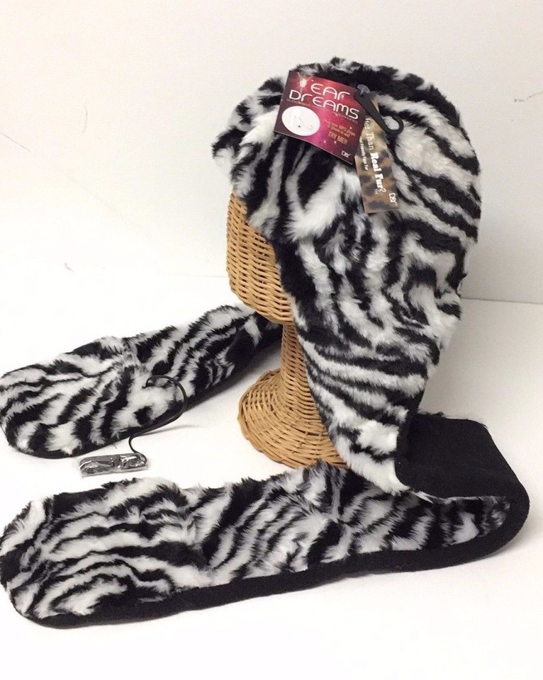 New Winter Warm Soft Faux Fur Animal Hat Cap Mitten w/headphone Black ...