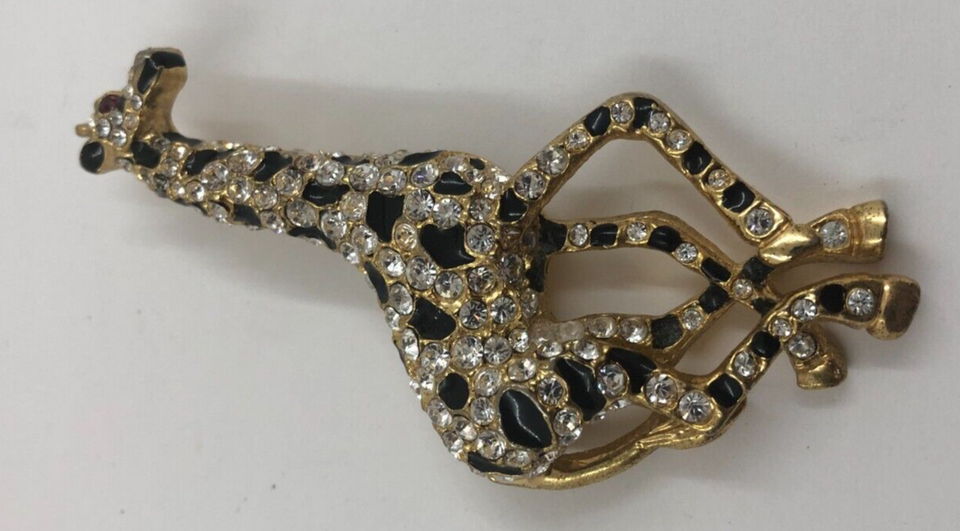 Vintage Giraffe Rhinestone Pin Brooch Gold Silver Black Costume Jewelry ...