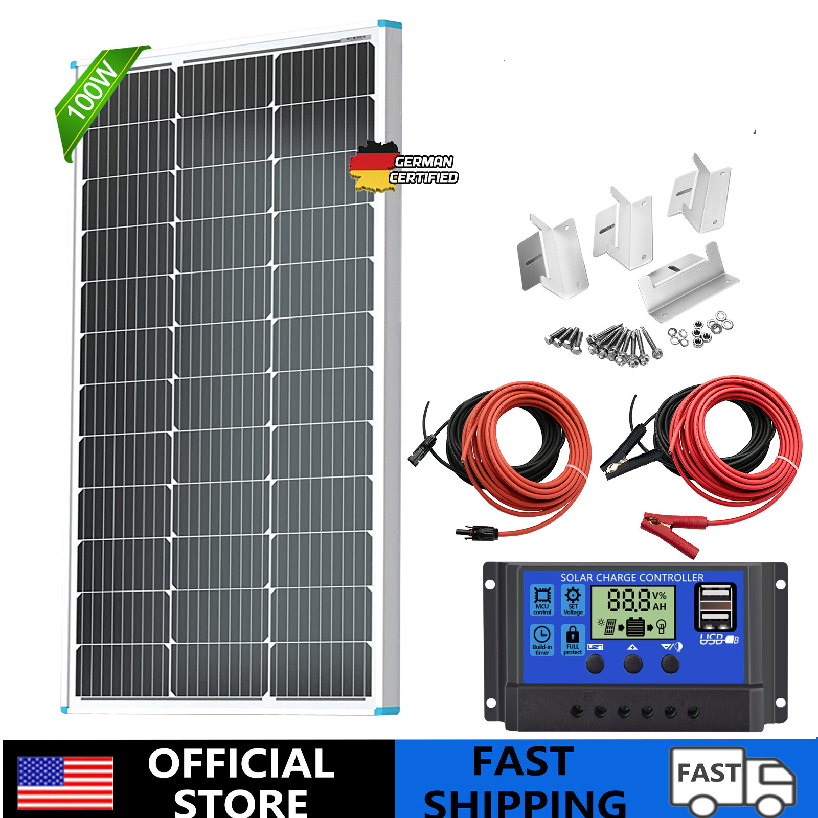 100W 200W 300W Watt Mono Solar Panel kit 12V RV Caravan Power Home Off ...
