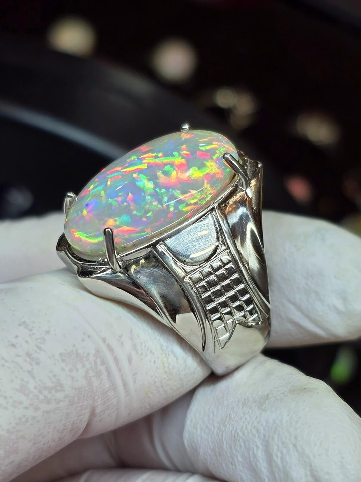 AAA+ Natural Fire Opal Men's Ring In 925 Solid Sterling Silver Ring For ...