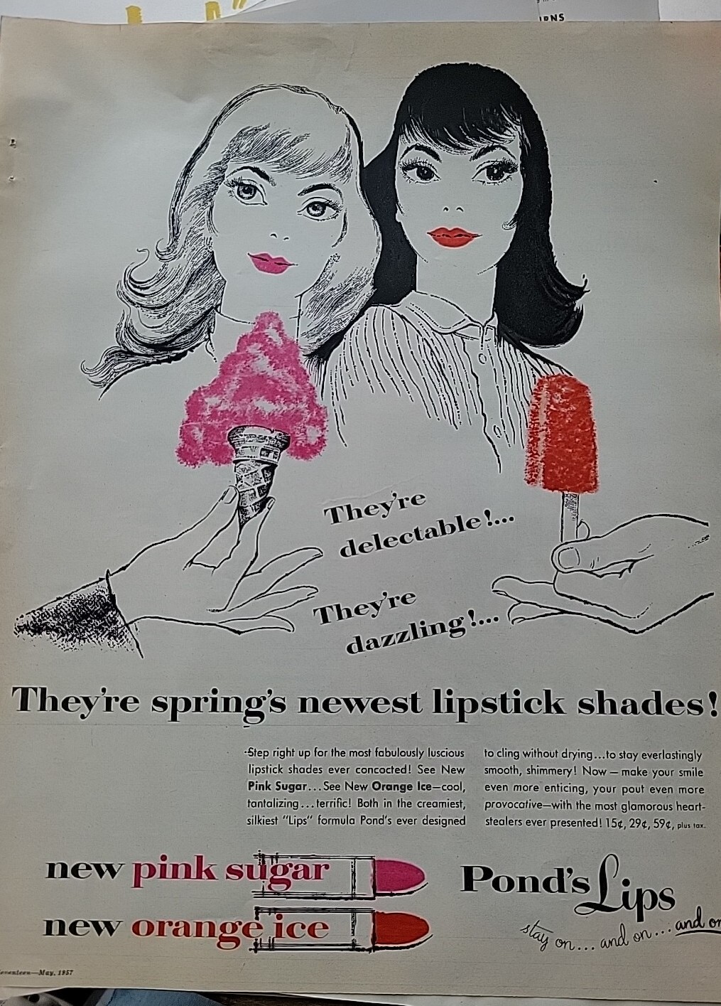 1957 Ponds Lips Pink Sugar Orange Ice Lipstick Popsicle Cream Con ...