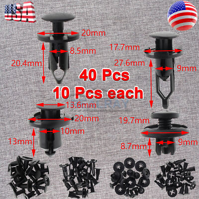 40pcs Plastic Push Pins Bumper Fender Flare Fastener Rivet Clips For ...