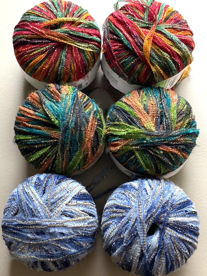 6 Trendsetter Pepita Ribbon Yarn, Colors 281,190, 349, 95 yds each, Y ...