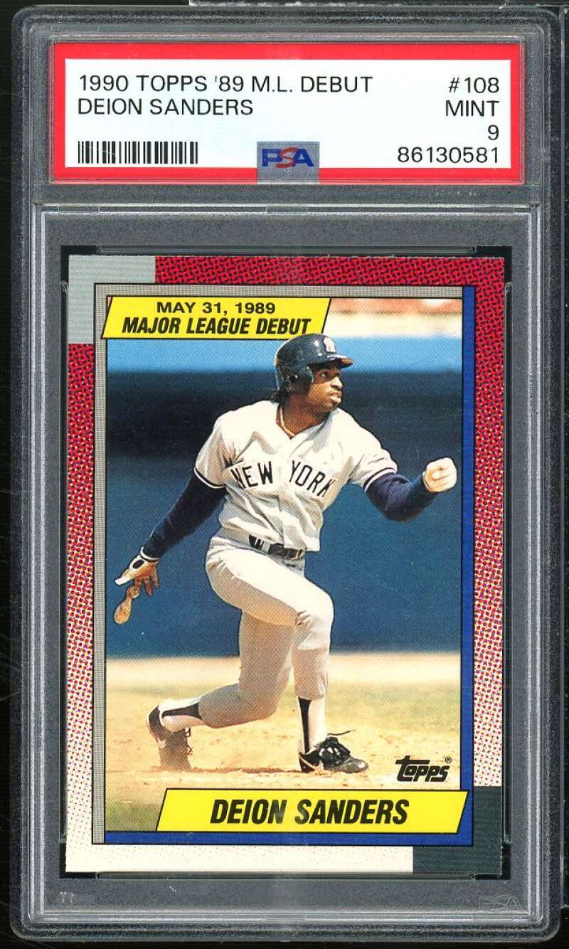 Deion Sanders Rookie Card 1990 Topps Major League Debut 1989 #108 PSA 9 ...