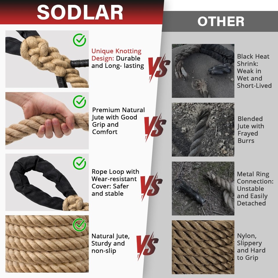 Climbing Rope Gym Workout - 15FT Heavy Duty Jute Thick Ropes for Adults ...