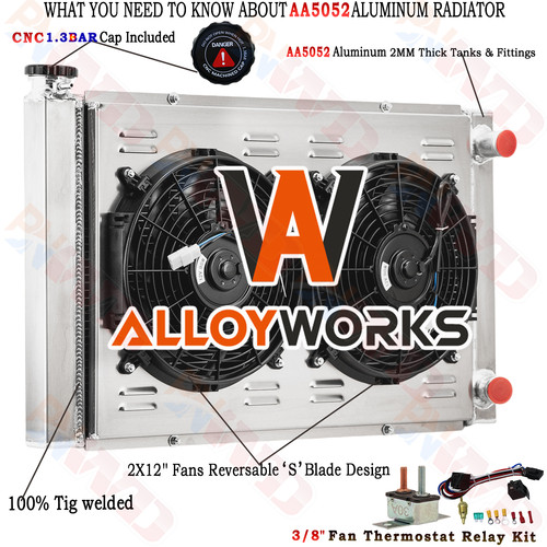 31" x 19" Double Pass Crossflow 3 Row Radiator Shroud Fan For Chevy SBC ...