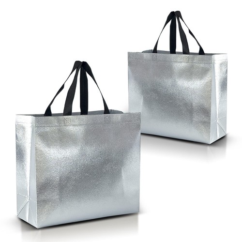 Metallic Silver Gift Bags Set of 12 Reusable Large Gift Bags With ...