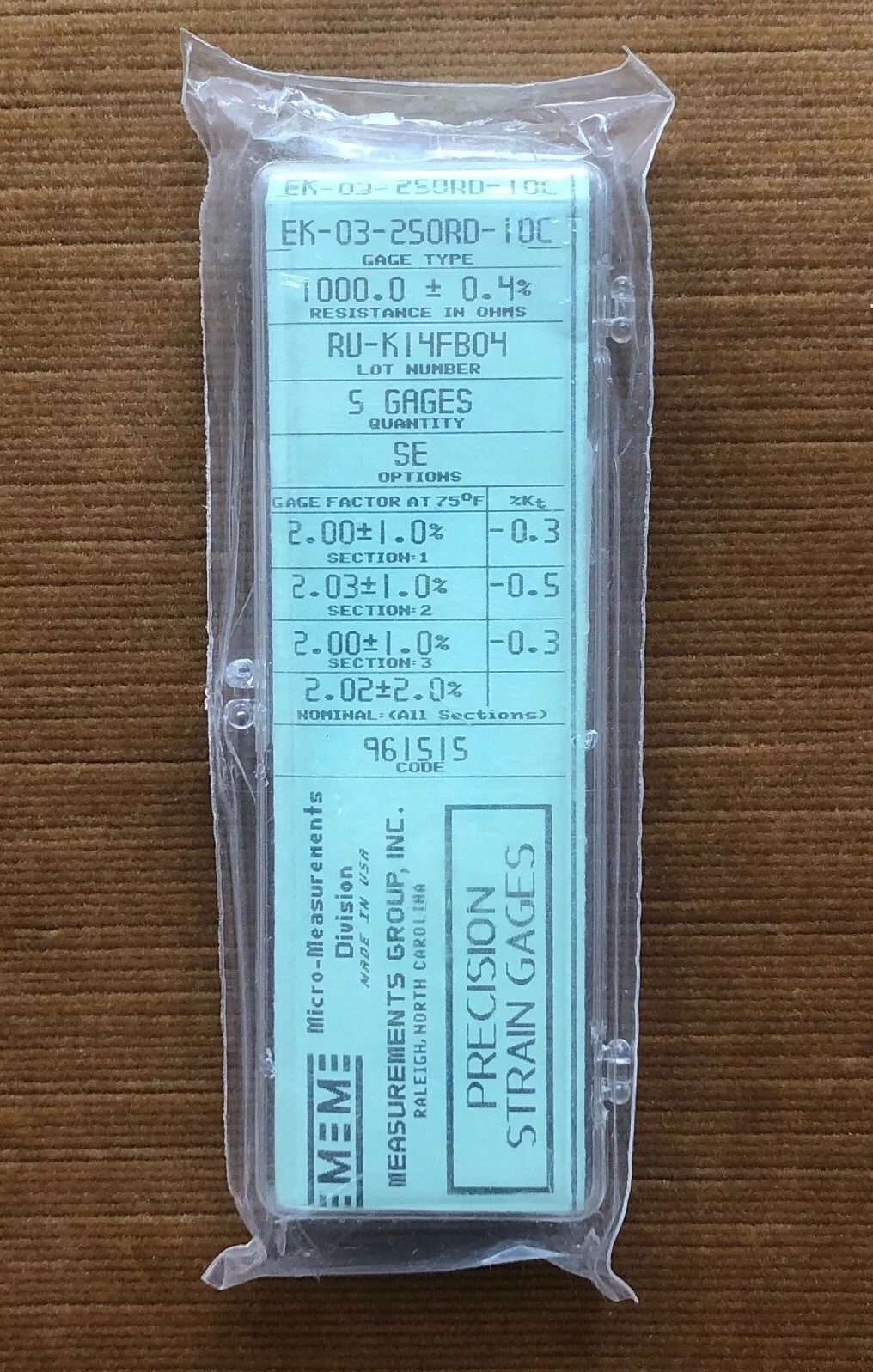 Vishay Micro-Measurements Strain Gauge EK-03-250RD-10C 5 pack, Option ...