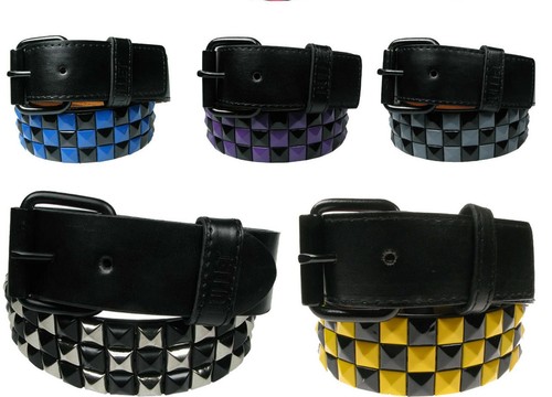 Three Row Pyramid Checkered Belt Mens Womens Studded Belts with ...