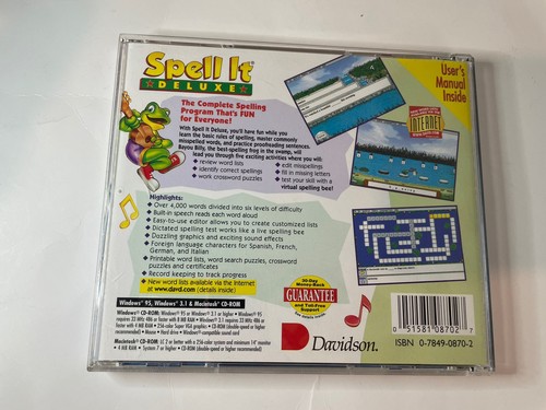 Spell It Deluxe Macintosh Windows 95 / 3.1 CD ROM Mac Windows Spelling ...
