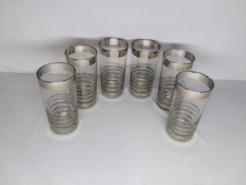 Queens Lusterware 6 MCM Highball w Silver Band & 5 Silver Beaded Rows ...