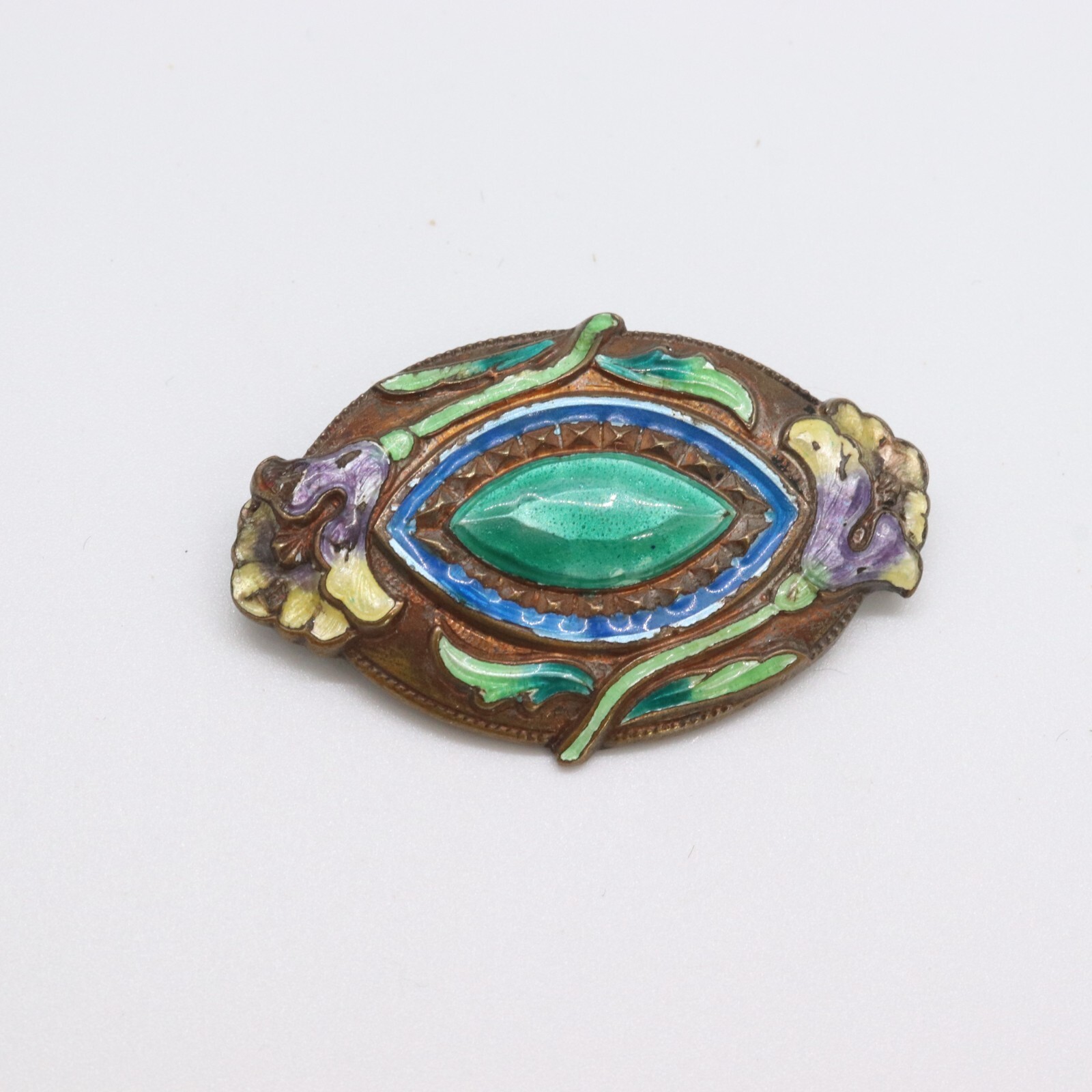 Antique 1910s Iris brooch with bright colored enamel … - Gem