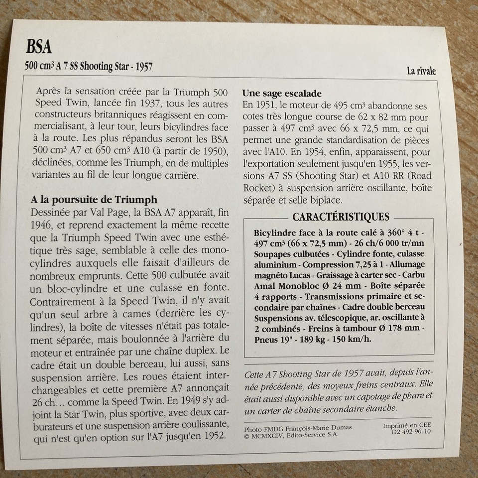 BSA 500 A7 SS Shooting Star 1957 Motorcycle Collection Atlas UK | eBay