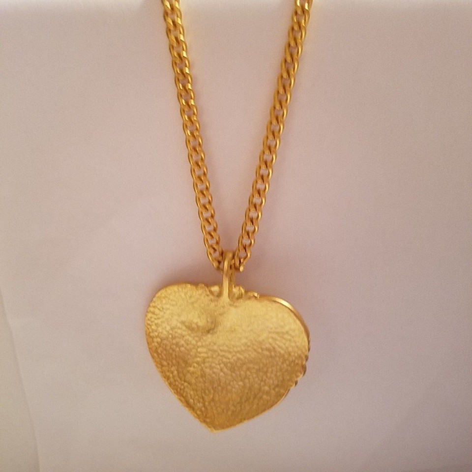 Heart Pendant Necklace Gold Tone Chunky Chain 31" Long | eBay