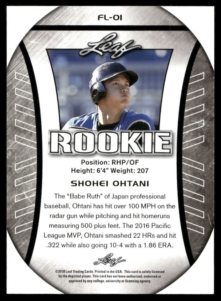 2018 Leaf Japan Exclusive Edition Shohei Ohtani Rookie Fighters #FL-01 ...