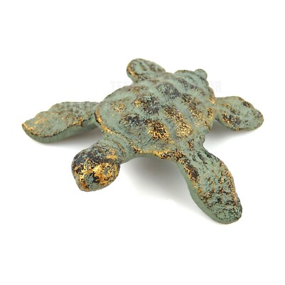 Baby Sea Turtle Figurine Cast Iron Nautical Garden Pond Decor Verdigris ...