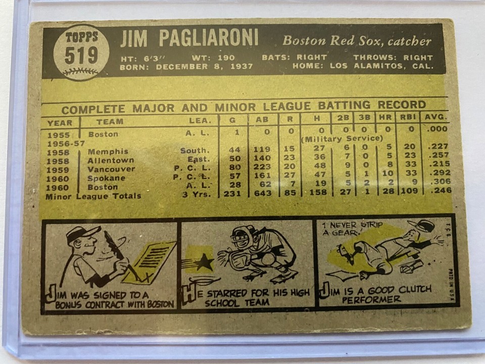 Jim Pagliaroni 1961 Rookie Topps 519 Autographed | eBay